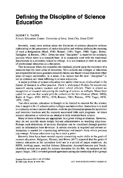 (PDF) Defining the discipline of science education