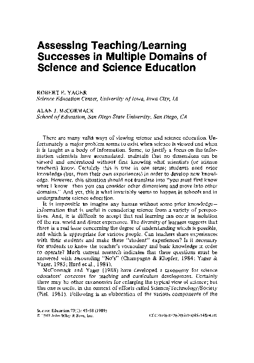 (PDF) Assessing teaching/learning successes in multiple domains of ...