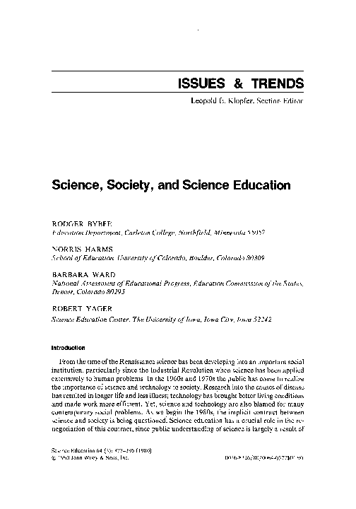 (PDF) Science, society, and science education