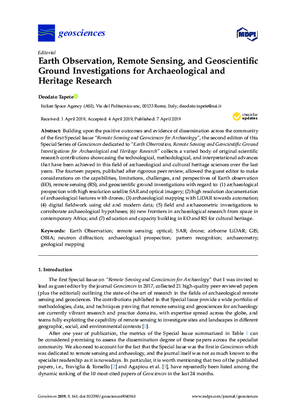 (PDF) Earth Observation, Remote Sensing, and Geoscientific Ground ...