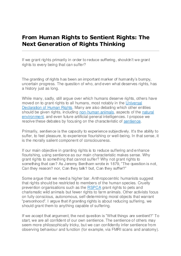 (PDF) From Human Rights to Sentient Rights: The Next Generation of ...