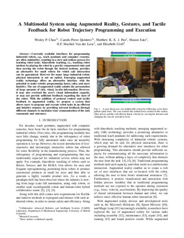 Pdf A Multimodal System Using Augmented Reality Gestures And Tactile Feedback For Robot
