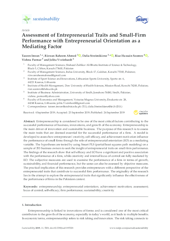 (PDF) Assessment of Entrepreneurial Traits and Small-Firm Performance with Entrepreneurial ...