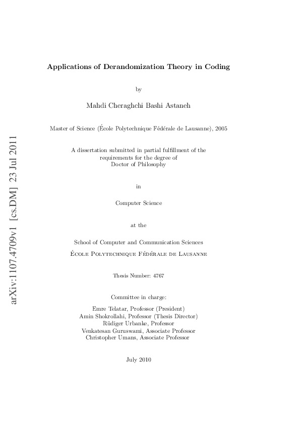 (PDF) Derandomization in Coding Theory