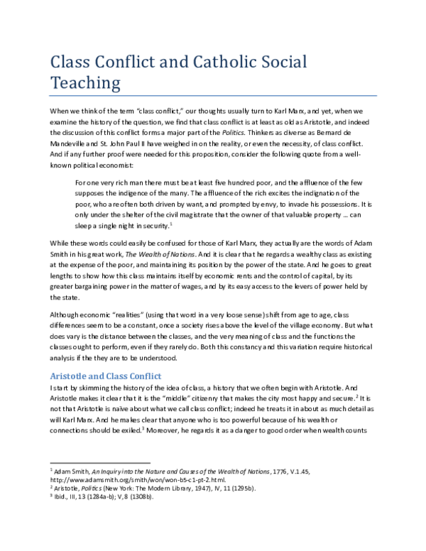 (DOC) Class Conflict and Catholic Social Teaching