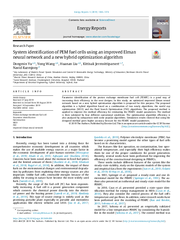 (PDF) System identification of PEM fuel cells using an improved Elman ...