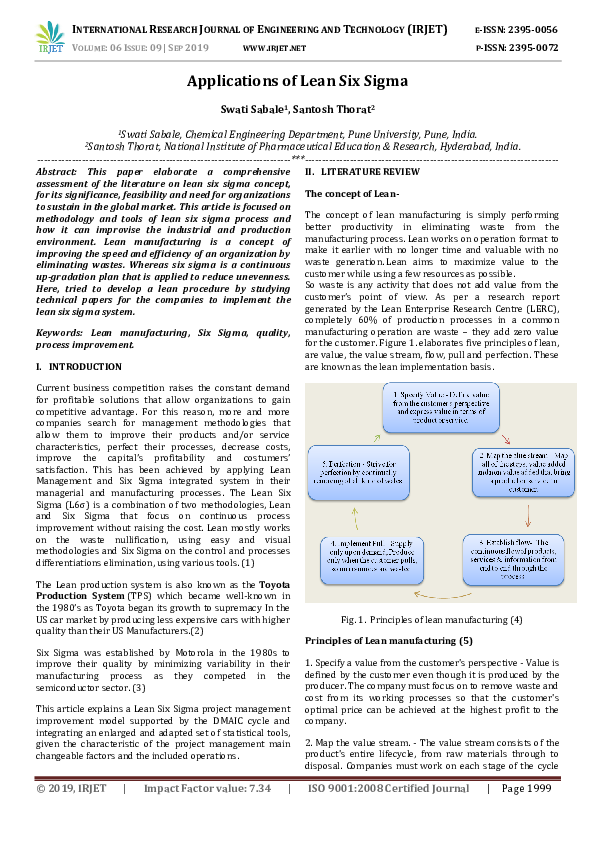 (PDF) (IRJET) Applications of Lean Six Sigma