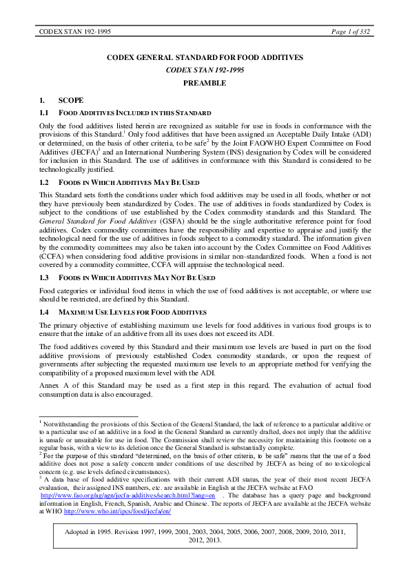 (PDF) CODEX GENERAL STANDARD FOR FOOD ADDITIVES CODEX STAN 192-1995 ...
