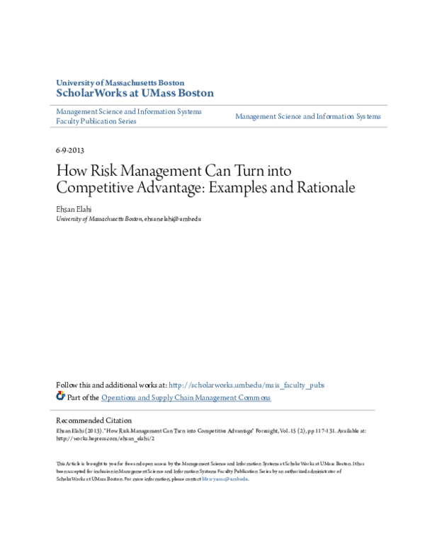 (PDF) How Risk Management Can Turn into Competitive Advantage