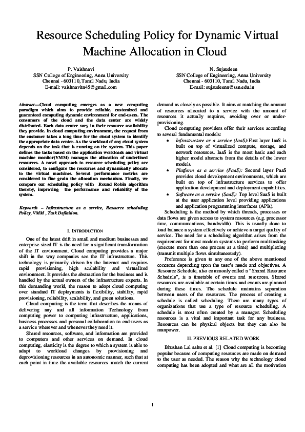 Pdf Resource Scheduling Policy For Dynamic Virtual Machine Allocation