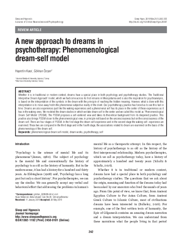 (PDF) A new approach to dreams in psychotherapy: Phenomenological dream ...