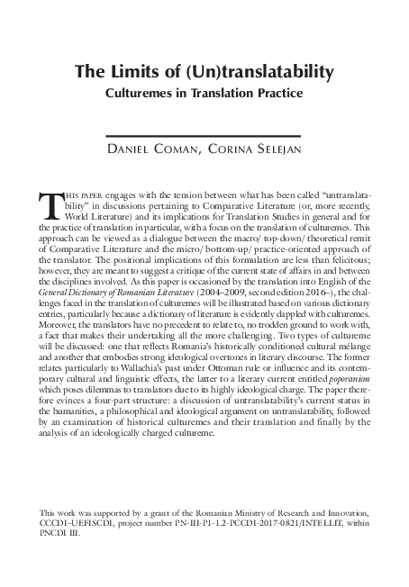 (PDF) The Limits of (Un)translatability. Culturemes in Translation Practice