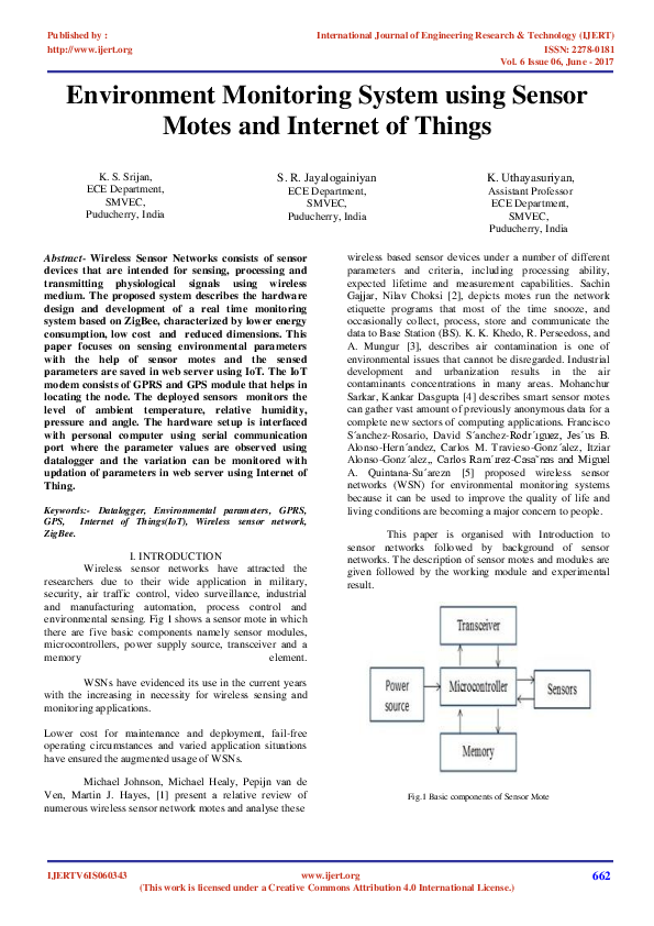 Pdf Ijert Environment Monitoring System Using Sensor Motes And