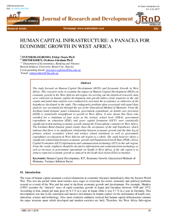 (PDF) HUMAN CAPITAL INFRASTRUCTURE: A PANACEA FOR ECONOMIC GROWTH IN ...