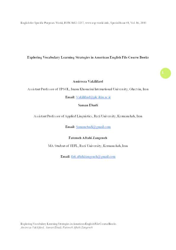 (PDF) Exploring Vocabulary Learning Strategies in American English File ... (PDF) Exploring Vocabulary Learning Strategies in American English File ...