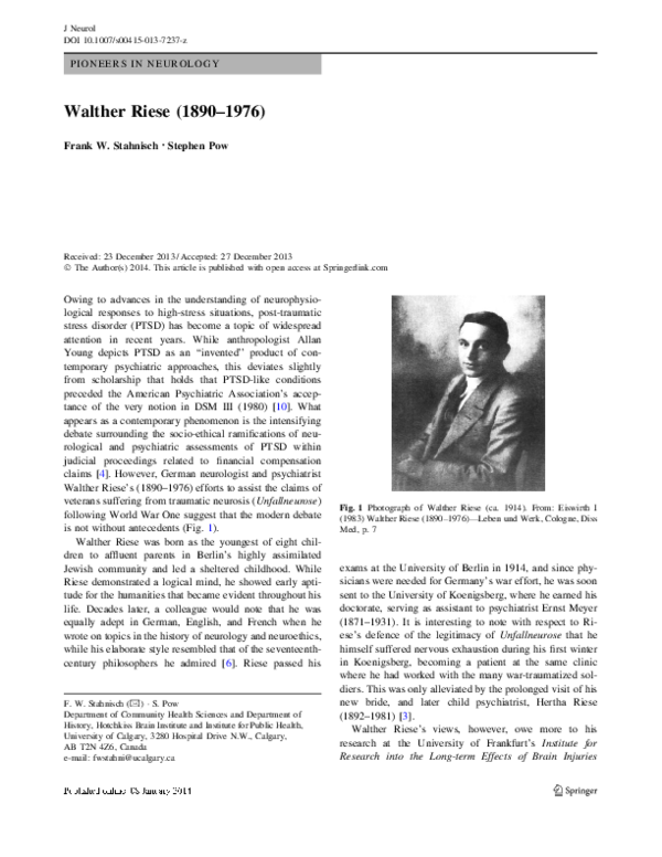 (PDF) Walther Riese (1890–1976)
