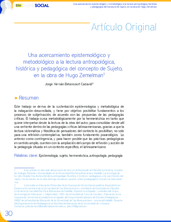 (PDF) Acercamiento epistemológico y metodológico al concepto de Sujeto
