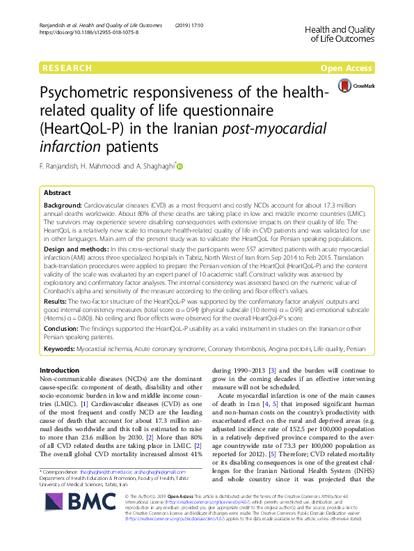 (PDF) Validating HeartQoL-P for Iranian CVD patients