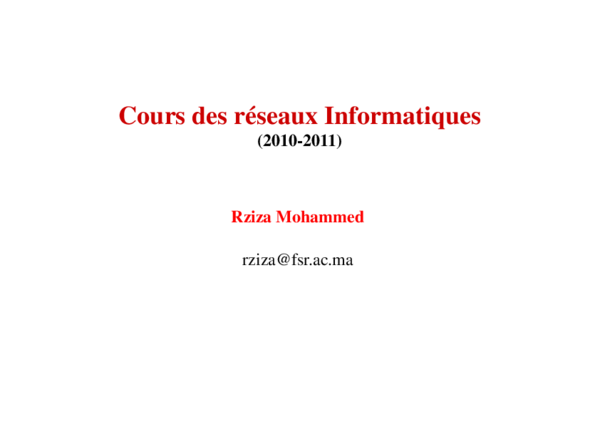 (PDF) Cours des réseaux Informatiques