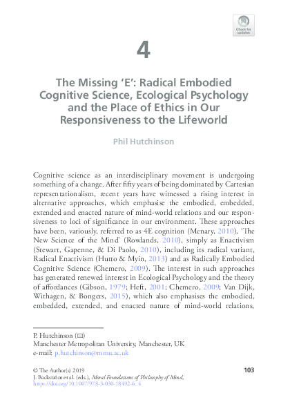 (PDF) The Missing 'E': Radical Embodied Cognitive Science, Ecological ...