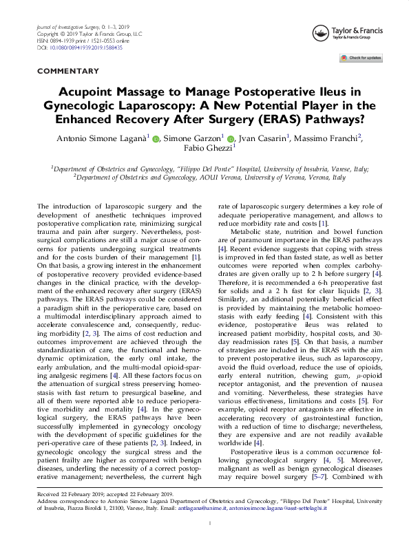 (PDF) Acupoint Massage to Manage Postoperative Ileus in Gynecologic ...