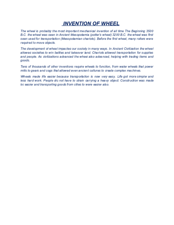 (DOC) INVENTION OF WHEEL