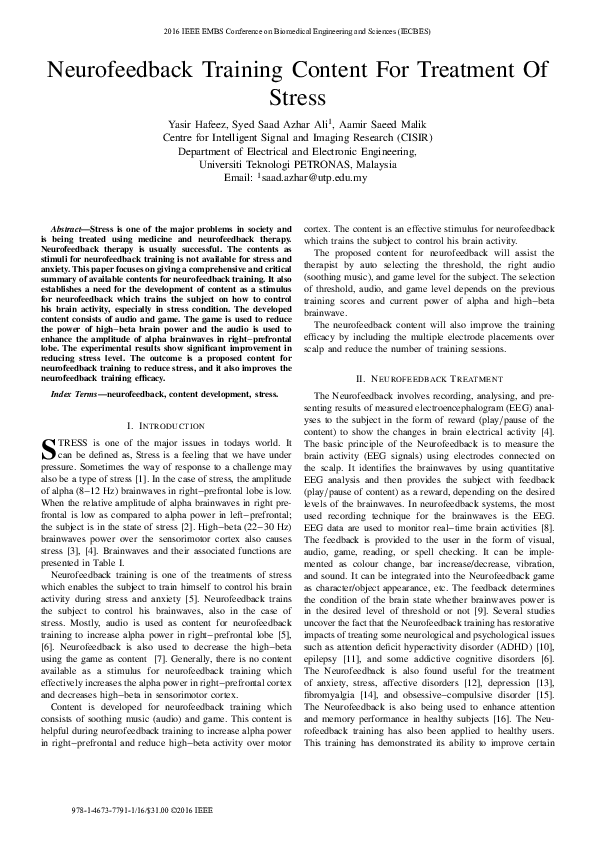 (PDF) Neurofeedback Training Content For Treatment Of Stress