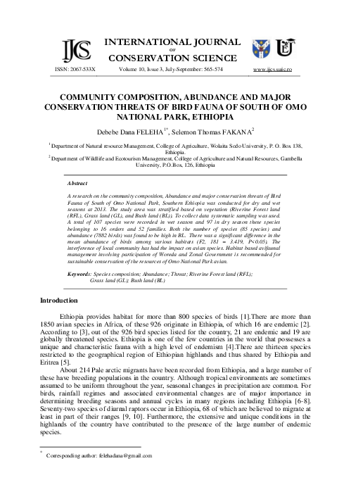 (PDF) COMMUNITY COMPOSITION, ABUNDANCE AND MAJOR CONSERVATION THREATS ...