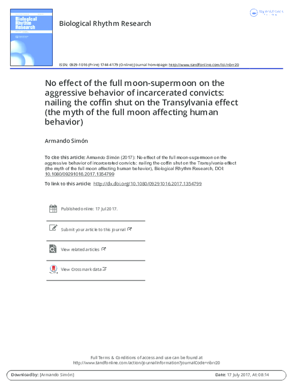 (PDF) No effect of the full moon-supermoon on the aggressive behavior ...