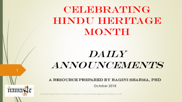 (PPT) CELEBRATING HINDU HERITAGE MONTH - DAILY ANNOUNCEMENTS: A ...