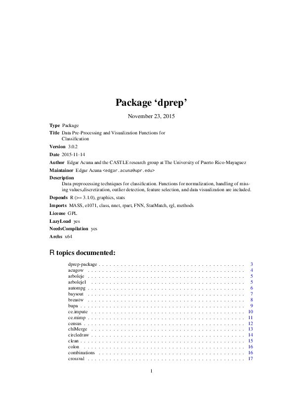 (PDF) Dprep: Data Pre-Processing and Visualization Functions for ...