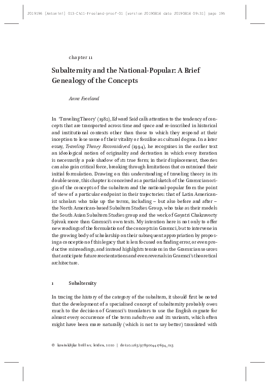 (PDF) Subalternity and the National-Popular: A Brief Genealogy of the ...