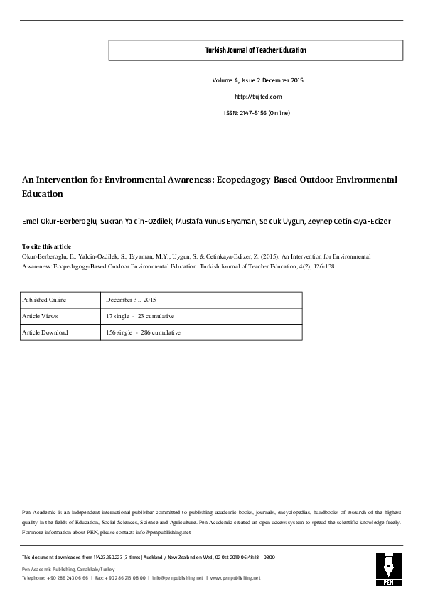 (PDF) An Intervention for Environmental Awareness: Ecopedagogy-Based ...