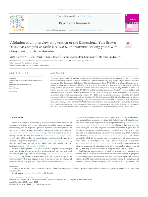 (PDF) Validation of an interview-only version of the Dimensional Yale ...