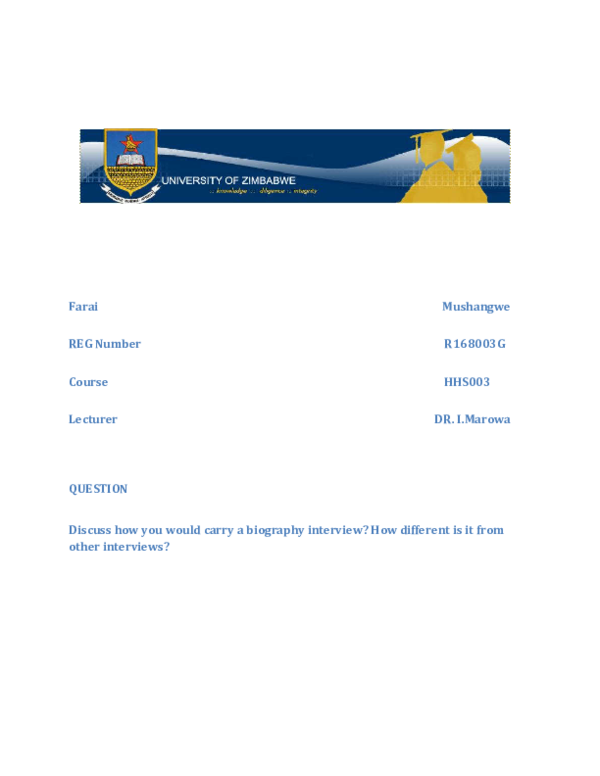 (PDF) Discuss how you would carry a biography interview? How different ...