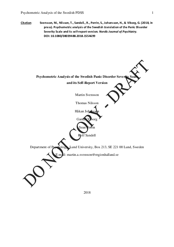 (PDF) Psychometric analysis of the Swedish translation of the Panic ...