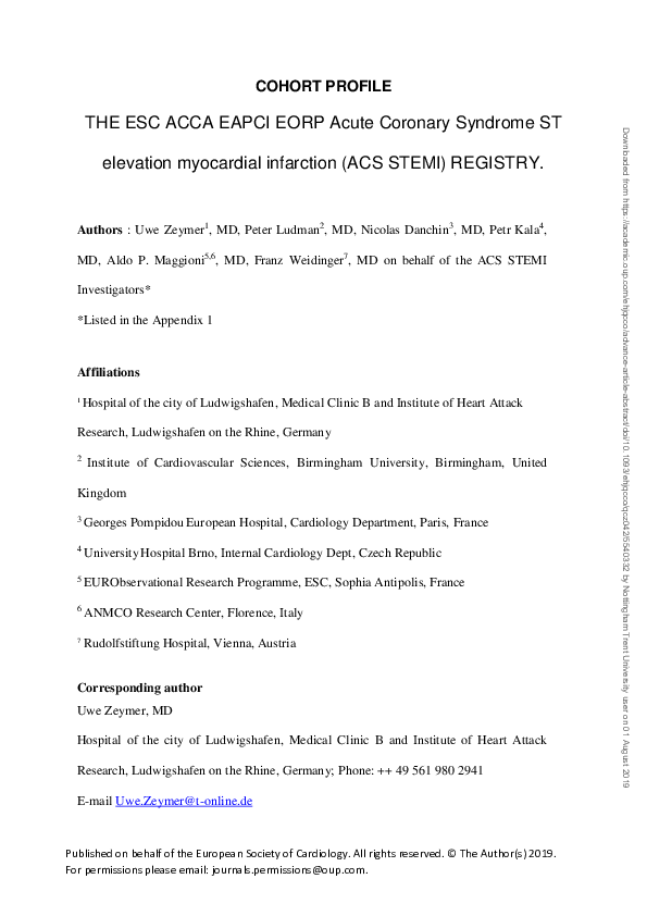 (PDF) THE ESC ACCA EAPCI EORP Acute Coronary Syndrome ST elevation myocardial infarction (ACS ...