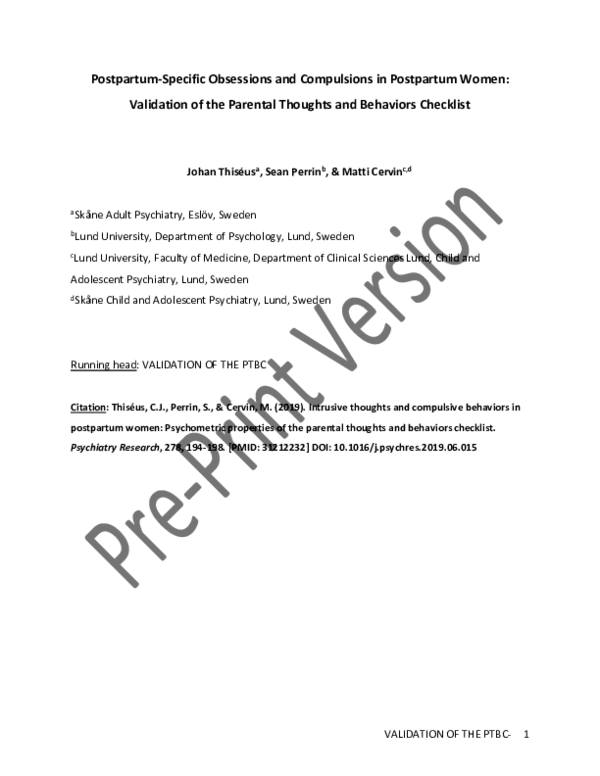 (PDF) Intrusive thoughts and compulsive behaviors in postpartum women ...
