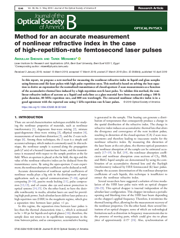 Pdf Method For An Accurate Measurement Of Nonlinear Refractive Index In The Case Of High