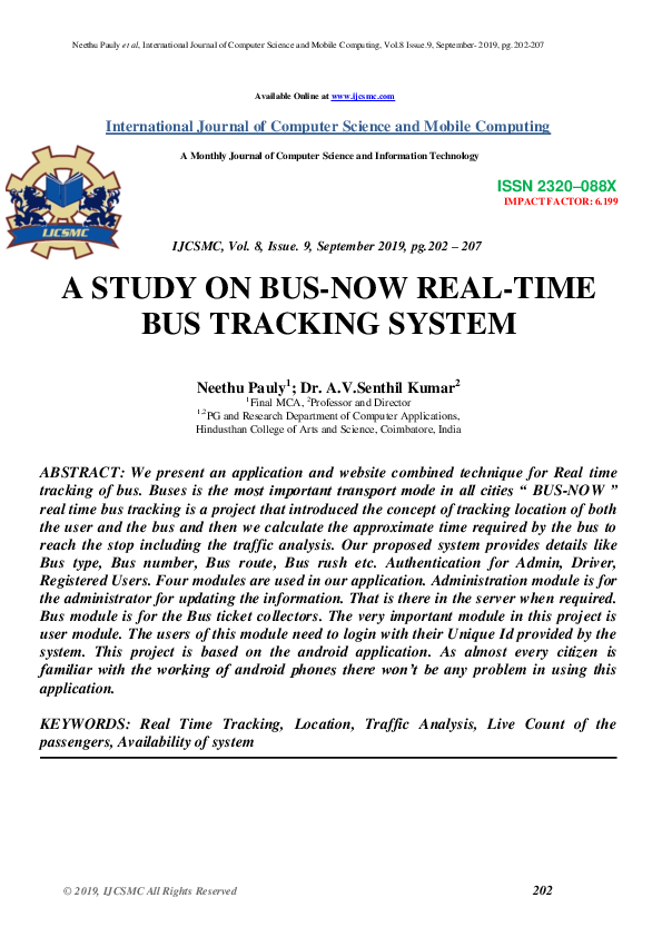(PDF) A STUDY ON BUS-NOW REAL-TIME BUS TRACKING SYSTEM﻿