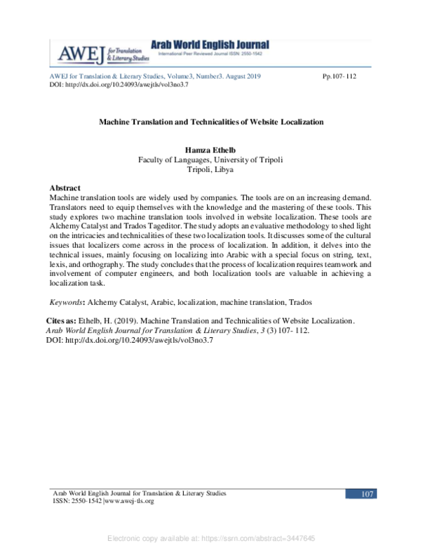 (PDF) Machine Translation and Technicalities of Website Localization