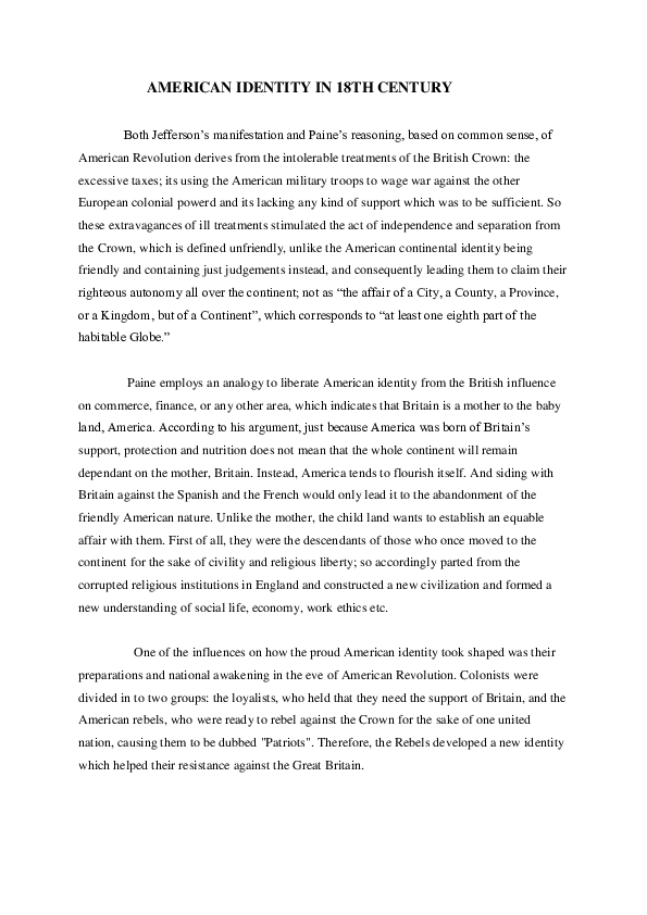 (DOC) AMERICAN IDENTITY IN the 18TH CENTURY