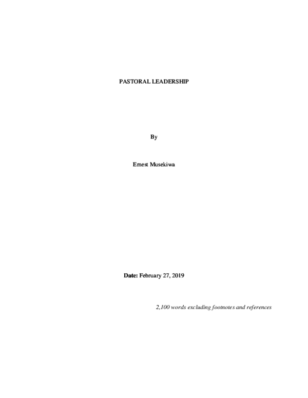 (PDF) PASTORAL LEADERSHIP THE LEADERSHIP ROLE OF THE PASTOR