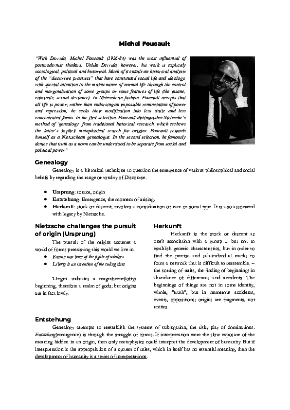 (PDF) Foucault and genealogy