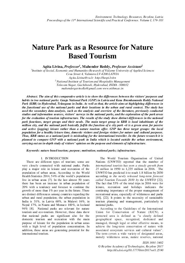 (PDF) Nature Park as a Resource for Nature Based Tourism