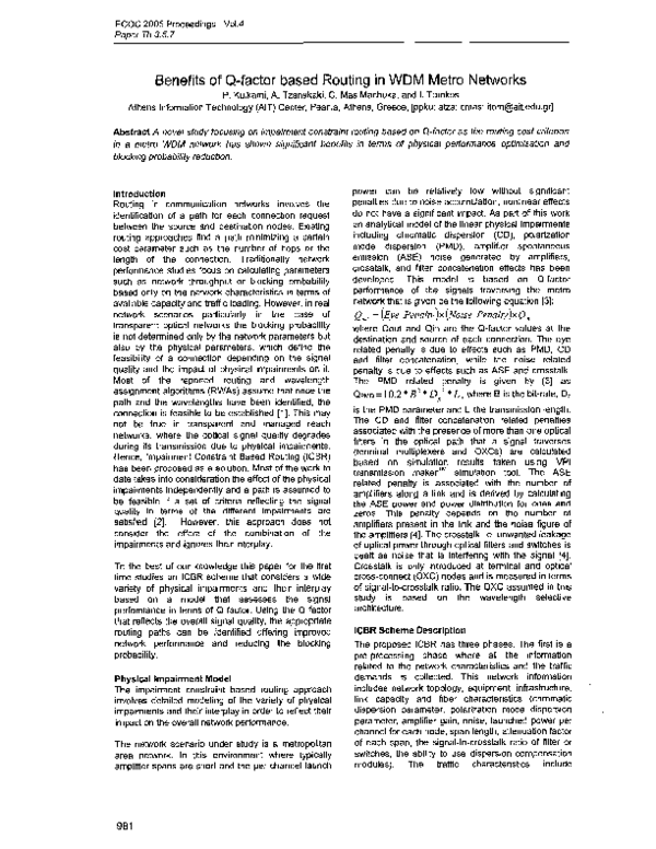 (PDF) Benefits of Q-factor based routing in WDM metro networks