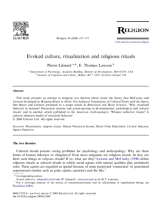(PDF) Evoked culture, ritualization and religious rituals
