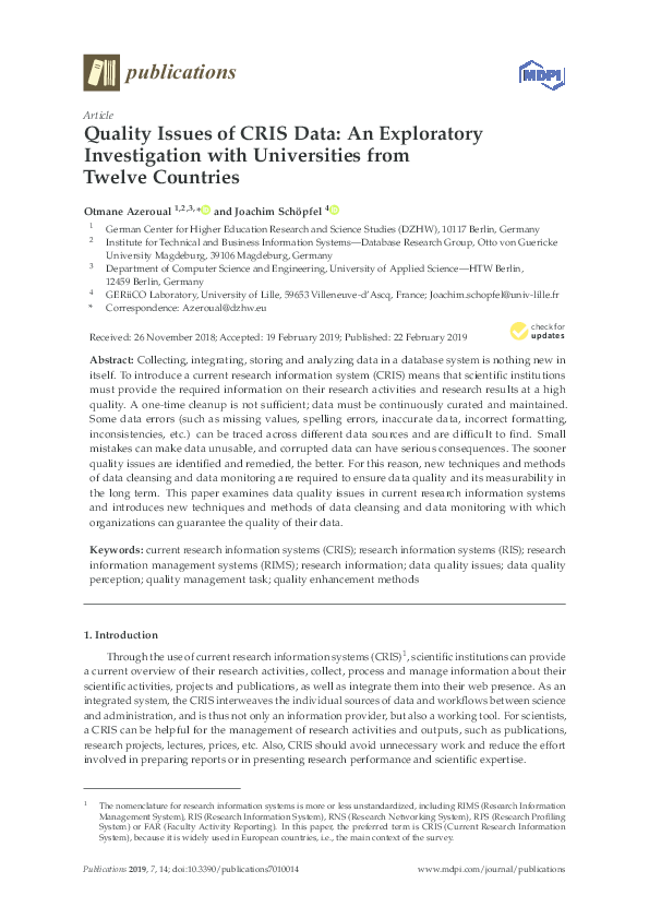 (PDF) Quality Issues of CRIS Data: An Exploratory Investigation with ...