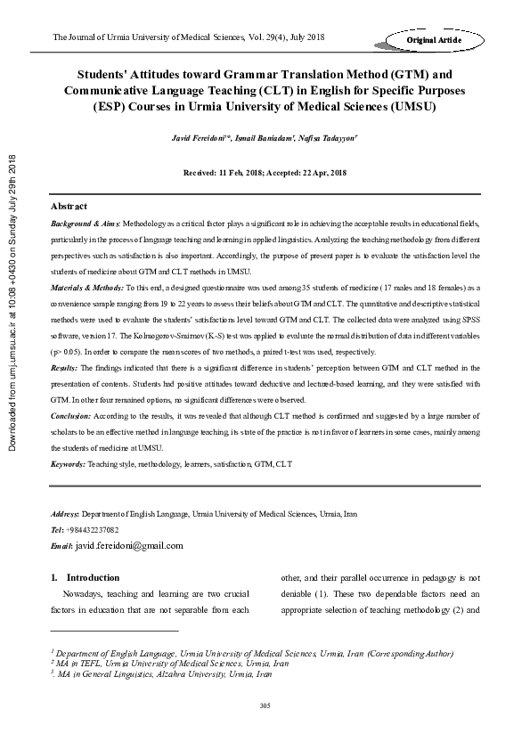 (PDF) Students' Attitudes toward Grammar Translation Method (GTM) and ...
