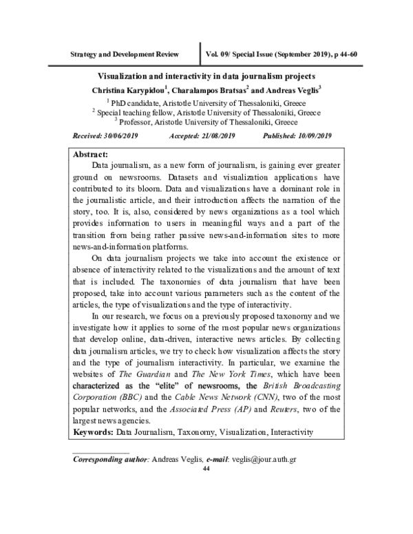 (PDF) Visualization and interactivity in data journalism projects